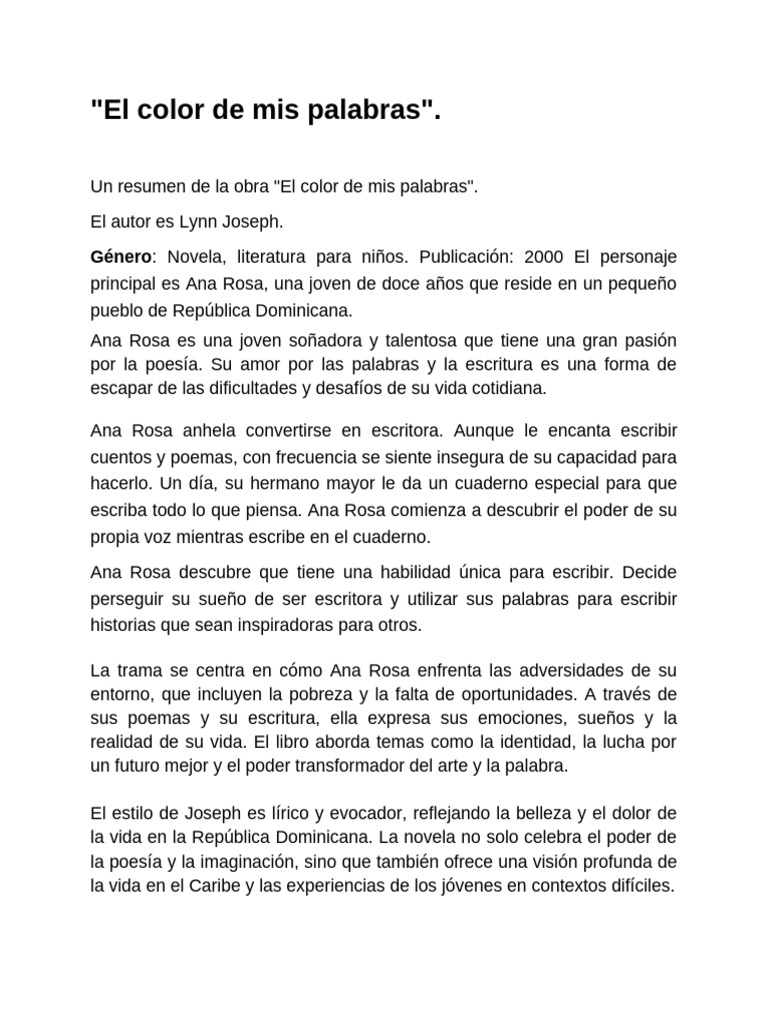 novela - el color de mis palabras | PDF