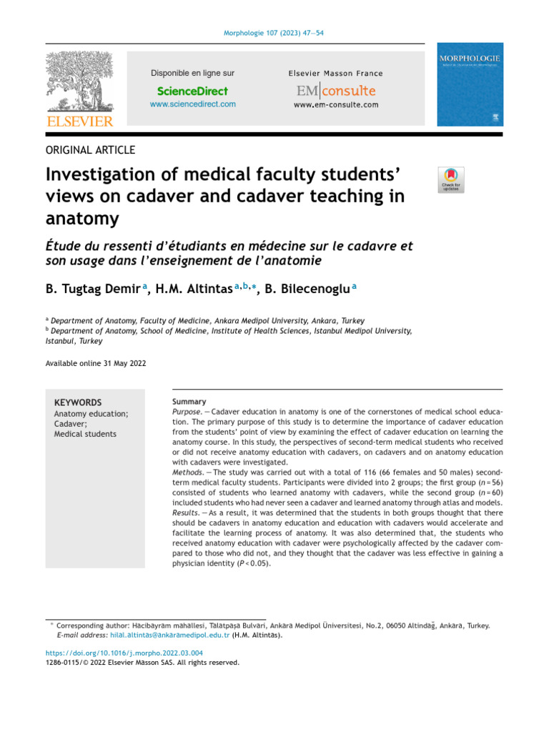 Morphologie - Demir - Investigation of Medical Faculty Students' Views ...