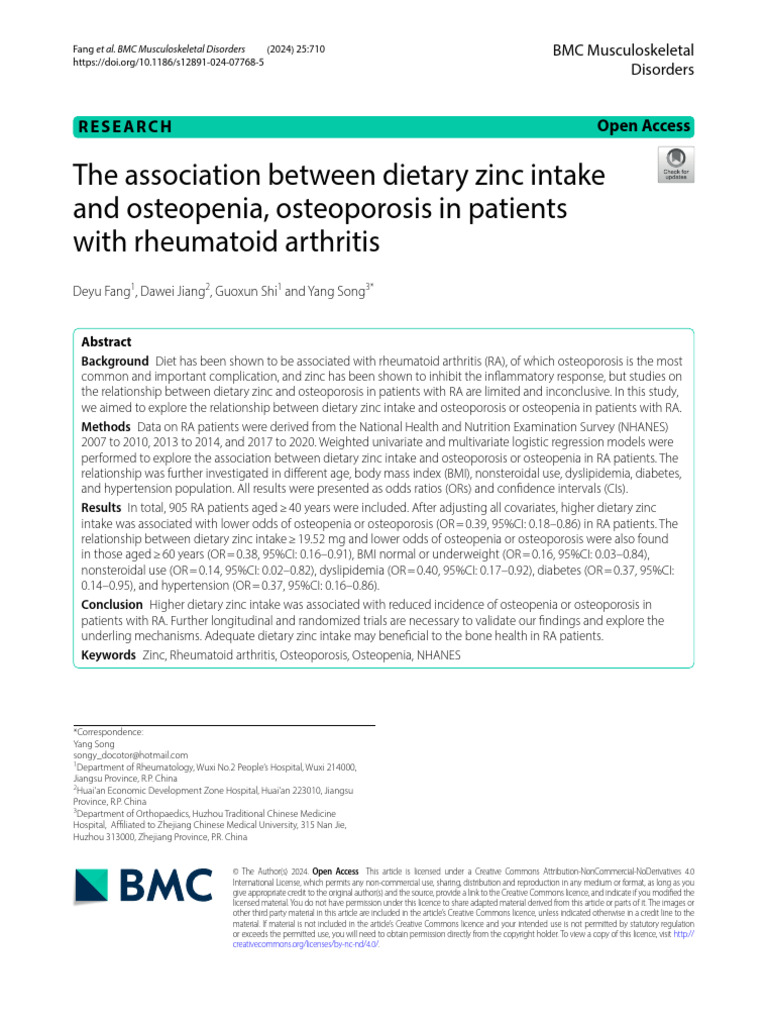 The Association Between Dietary Zinc Intake and Osteopenia ...