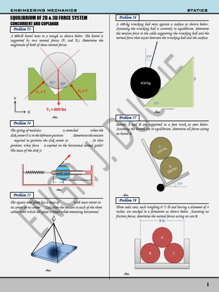 Equilibrium of 2D and 3D Force Systems (Coplanar and Concurrent) | PDF