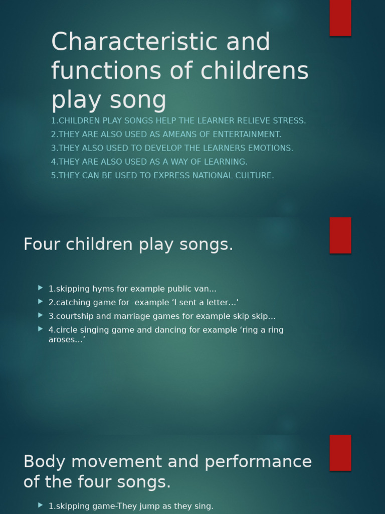 Characteristic and Functions of Childrens Play Song | PDF