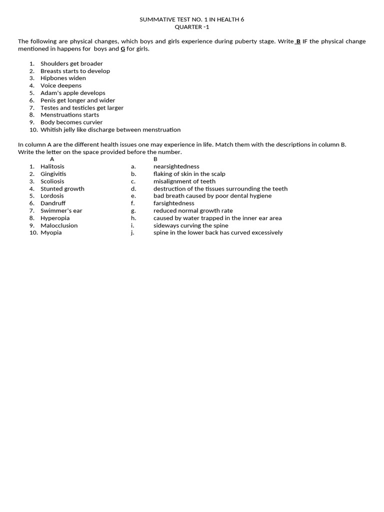 ST_HEALTH 6_Q1 | PDF