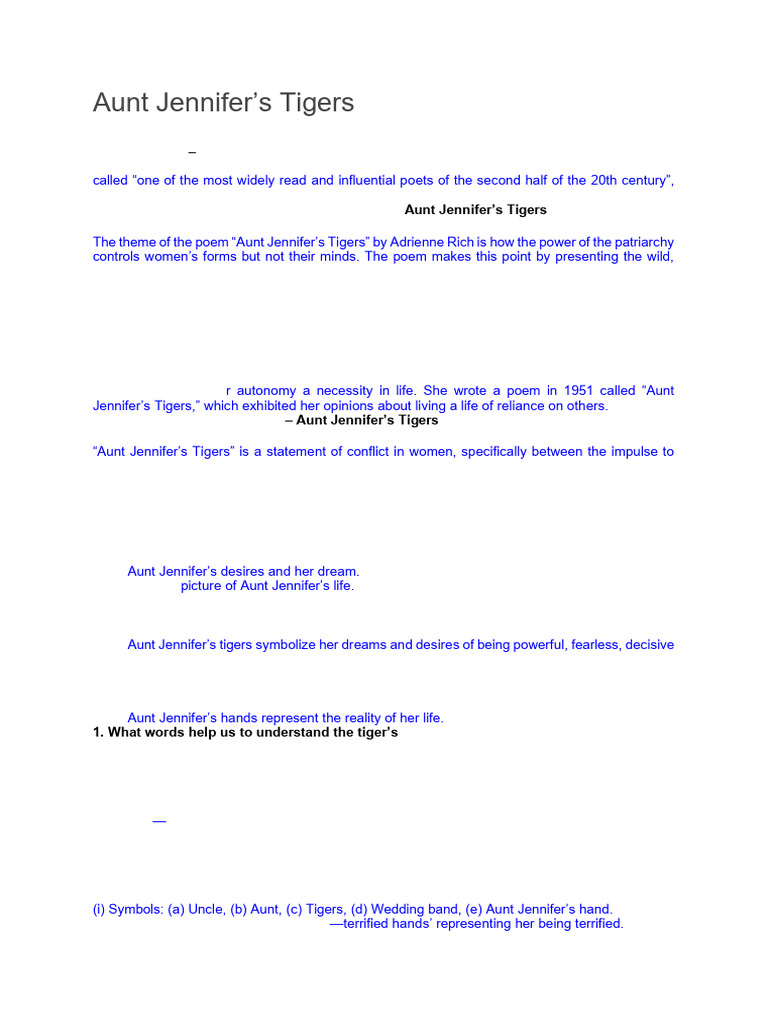 Aunt Jennifer's Tigers | PDF