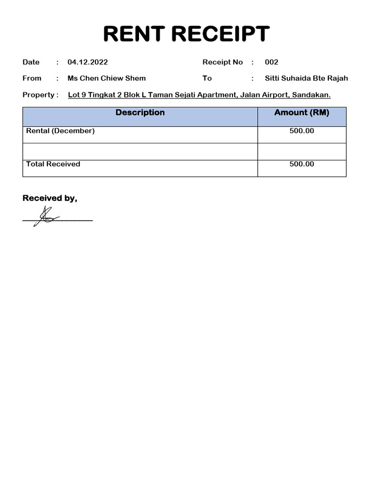 Rent Receipt (December) | PDF