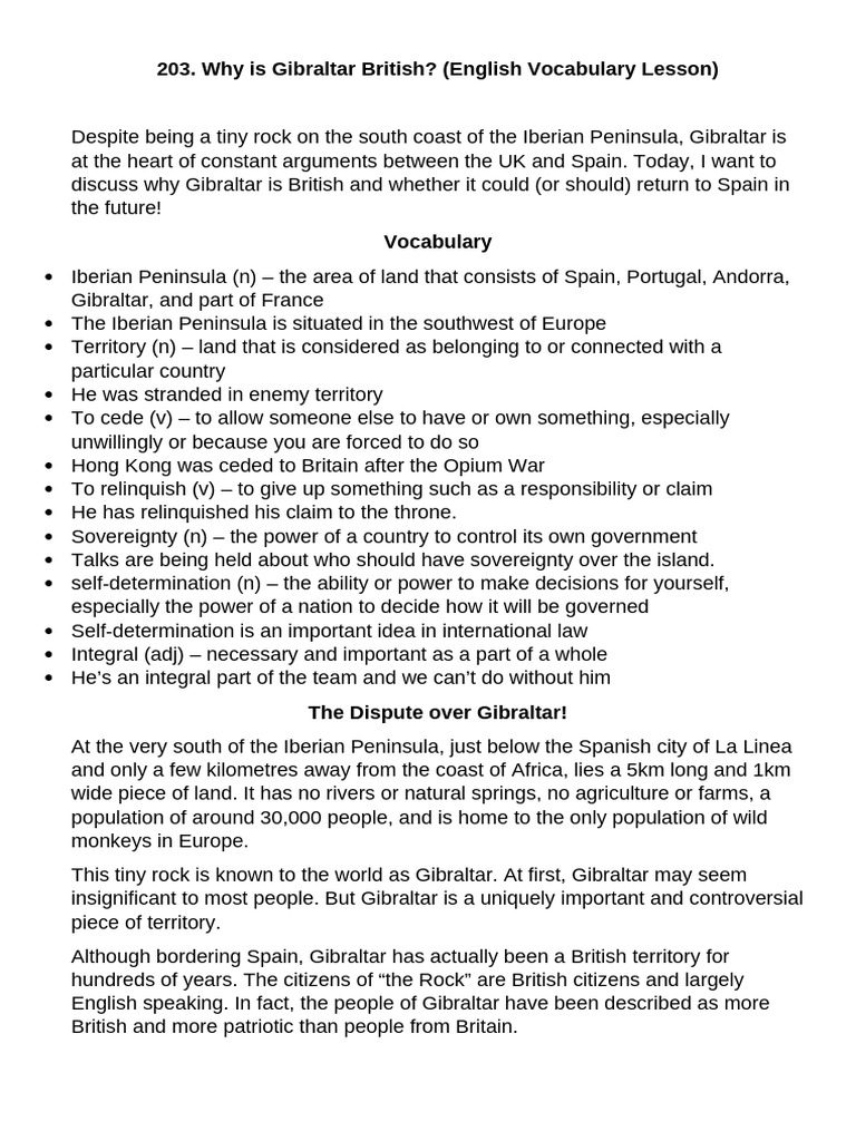 Why Is Gibraltar British (English Vocabulary Lesson) | PDF