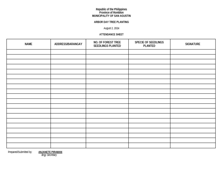 Attendance Sheet Arbor Day | PDF