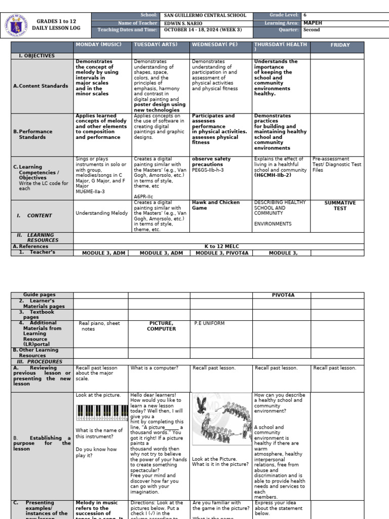 DLL - Mapeh 6 - Q2 - W3 | PDF | Computer Keyboard | Paintings