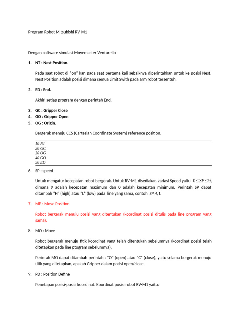 Program Robot Mitsubishi RV-M1 | PDF