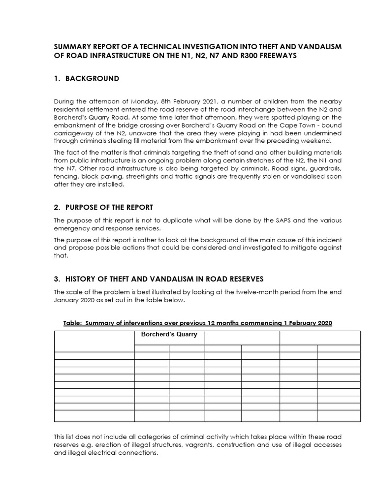 Theft and Vandalism Report Summary | PDF
