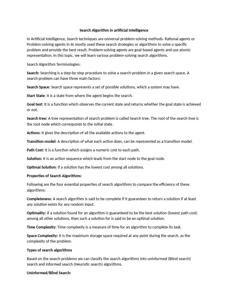Search Algorithm in Artificial Intelligence | PDF | Artificial Intelligence | Intelligence (AI ...