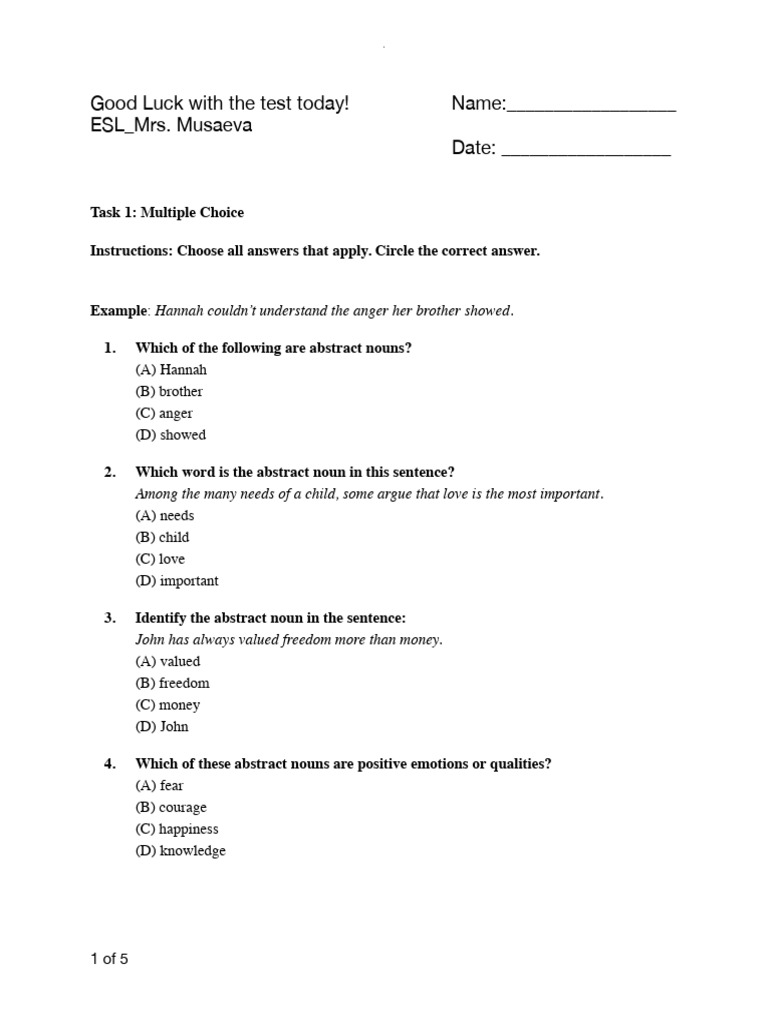 Test - Abstract Nouns | PDF