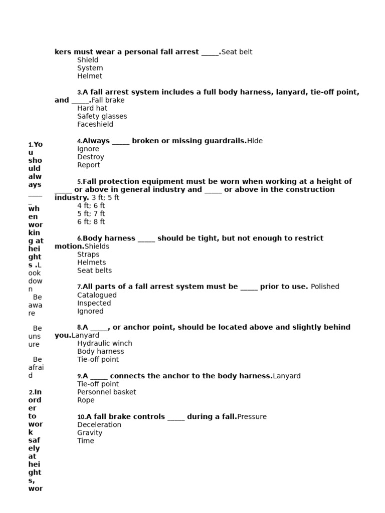 2015-02-FALL-PROTECTION-TEST-AND-ANSWER-KEY | PDF