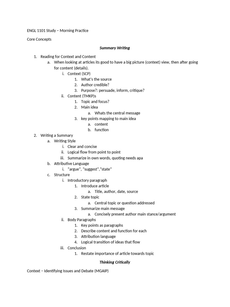 ENGL 1101 Exam Study | PDF