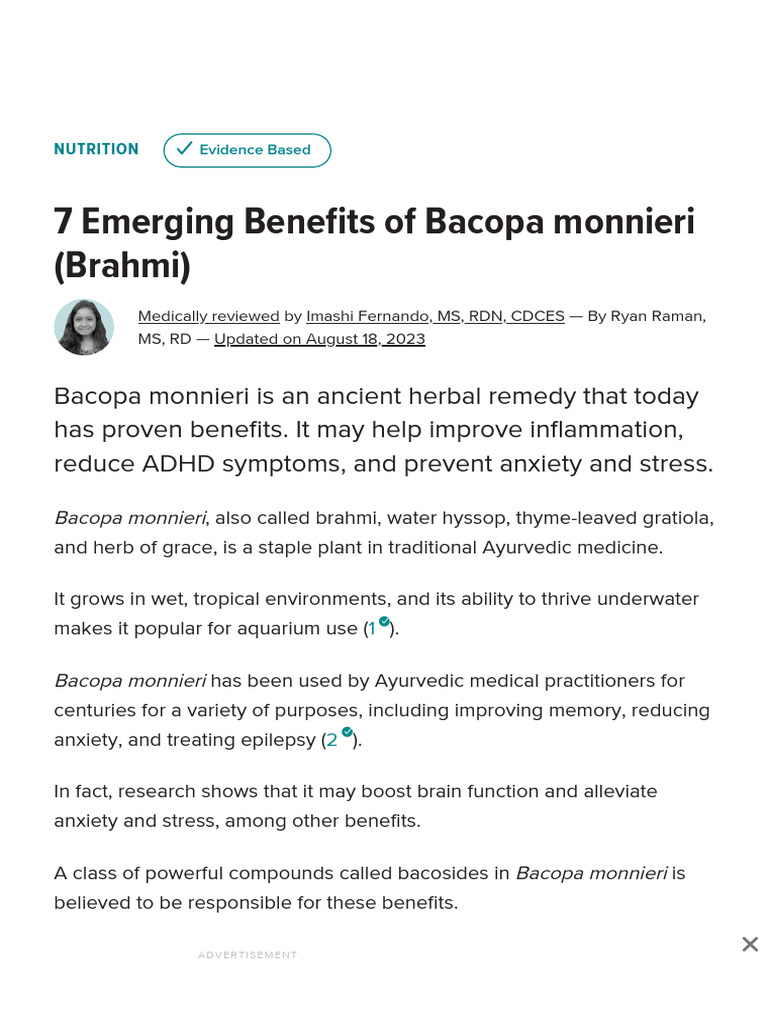 7 Emerging Benefits of Bacopa Monnieri (Brahmi) | PDF