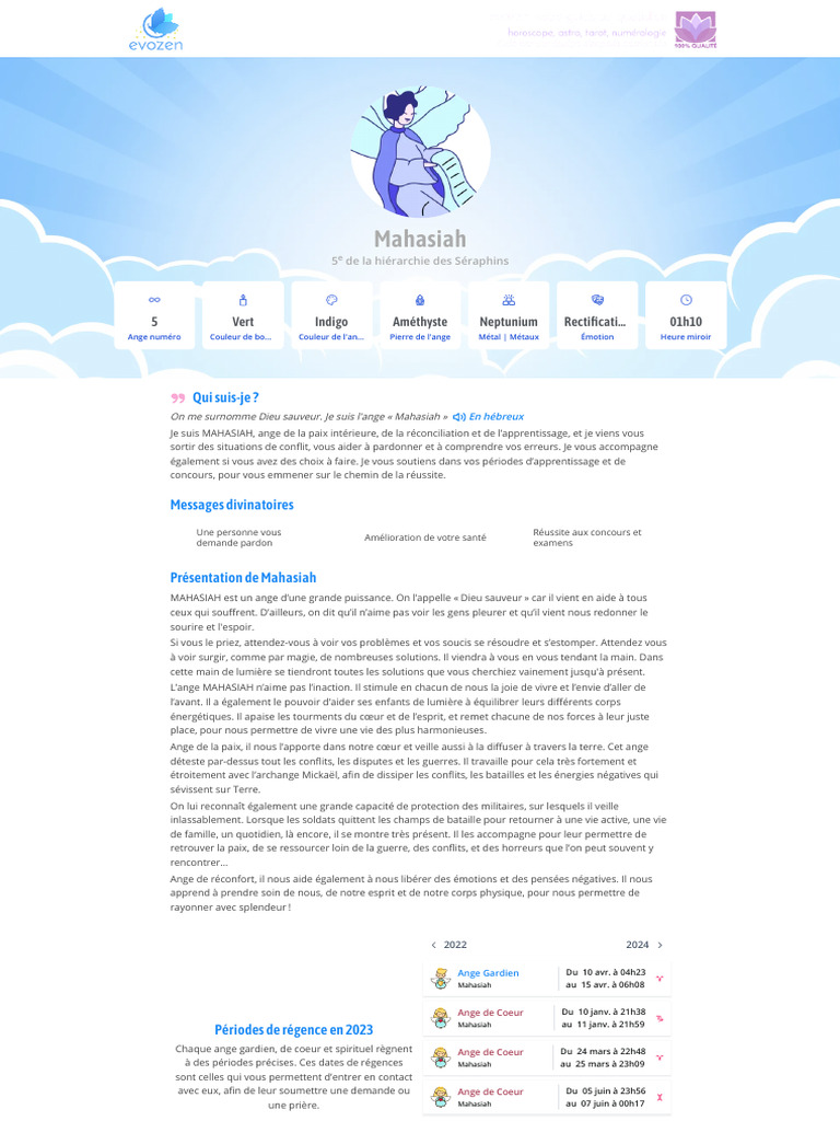 5 - L'ange Gardien Mahasiah Et Ses Pouvoirs - Evozen | PDF