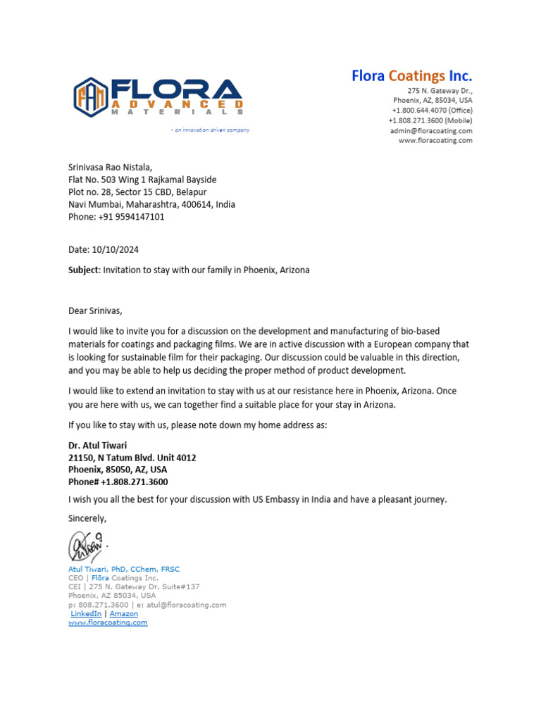 Letter To Srinivas Rao 2024 | PDF