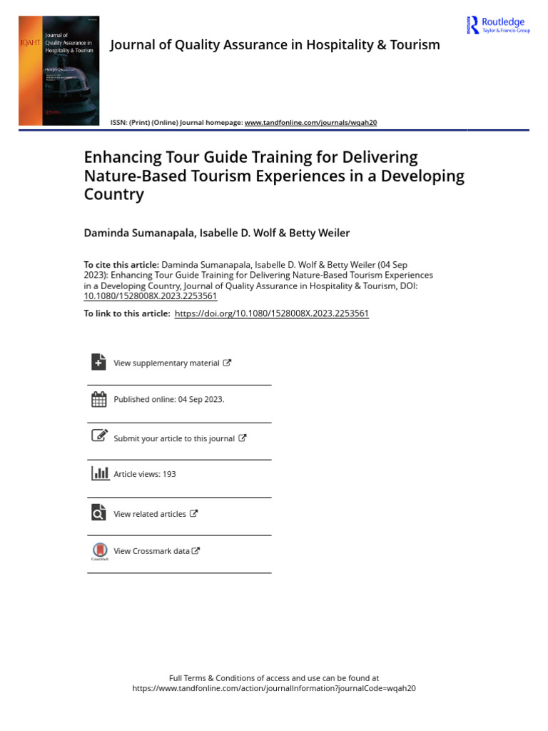 Enhancing Tour Guide Training For Delivering Nature-Based Tourism ...