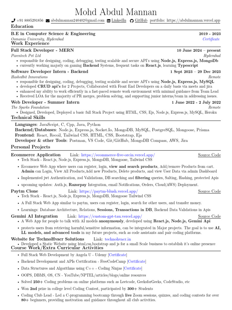 Abdul Mannan CV | PDF