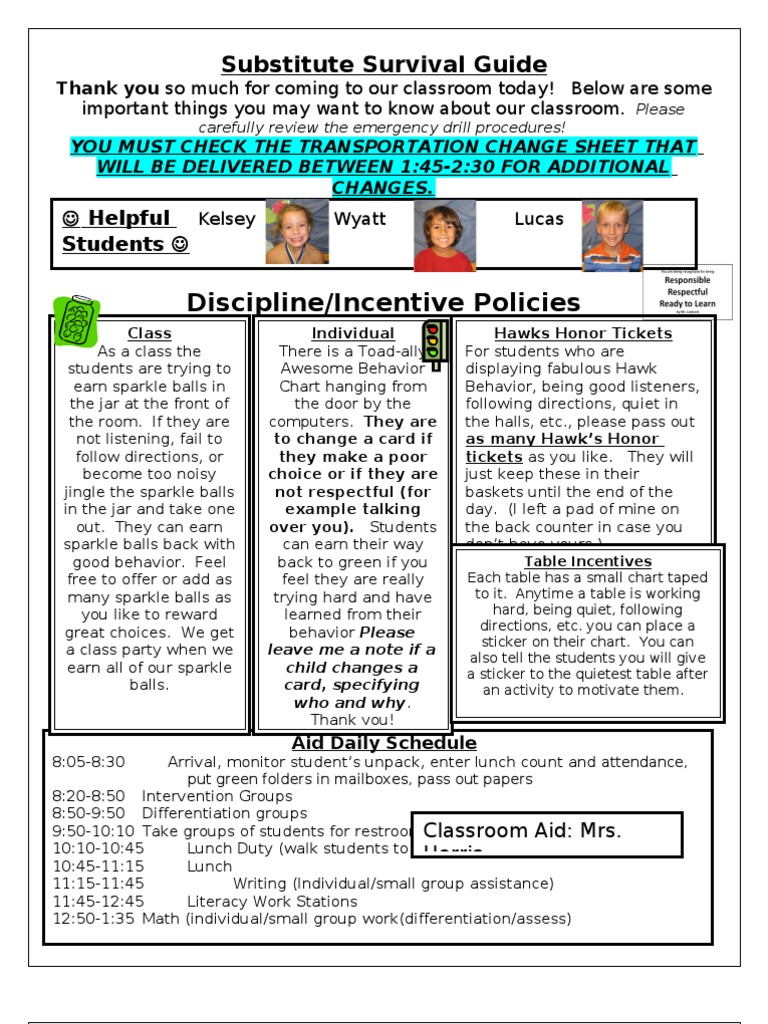 Discipline/Incentive Policies: Substitute Survival Guide | PDF