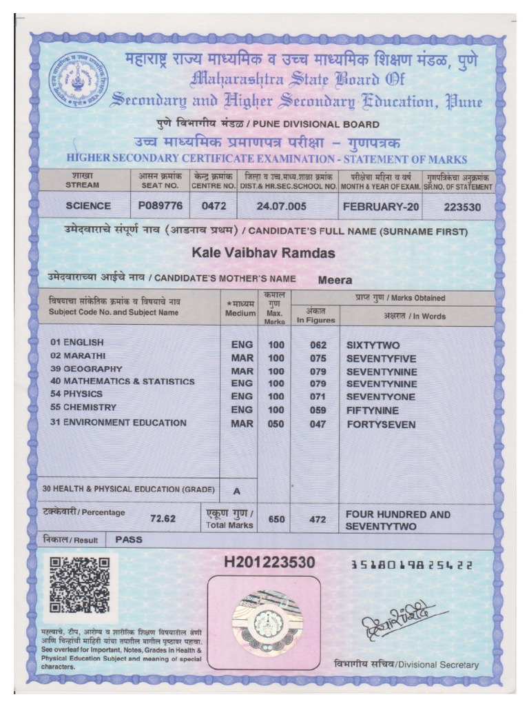 12th Marksheet 1 11zon | PDF