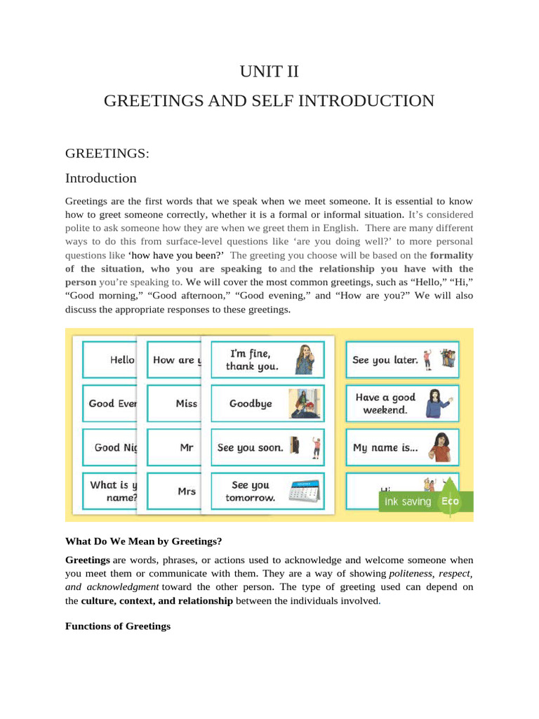 English Greetings and Introductions Guide | PDF | Human Communication