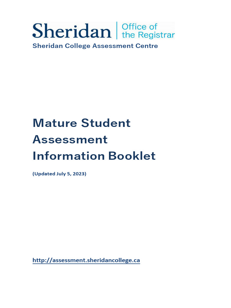 Mature Student Assessment Information Booklet | PDF