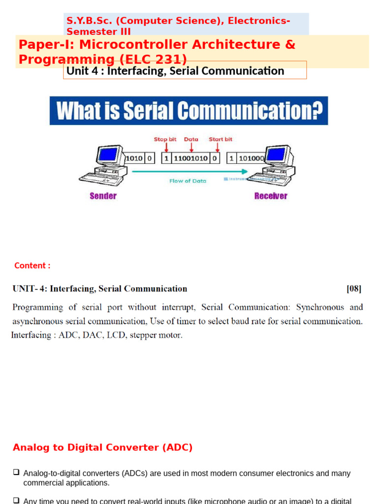 Unit 4 Interfacing Serial Communication | PDF