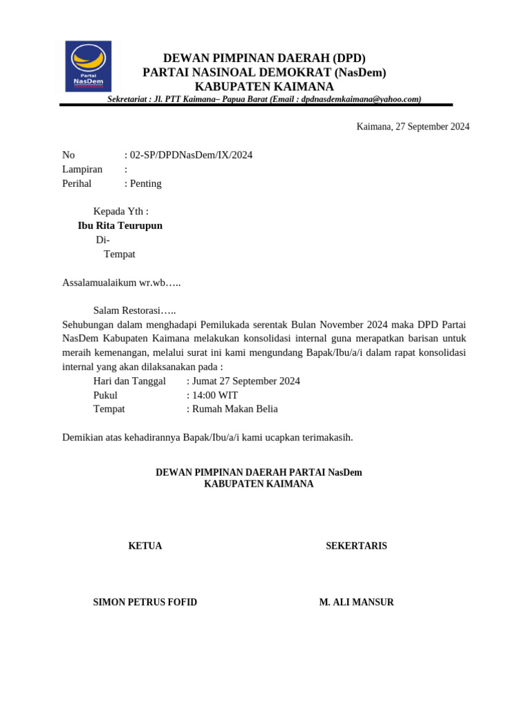 Surat Undangan Partai | PDF