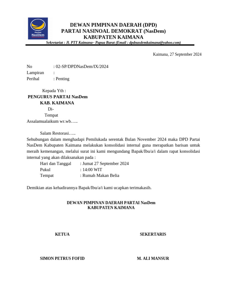 Surat Undangan Partai2 | PDF
