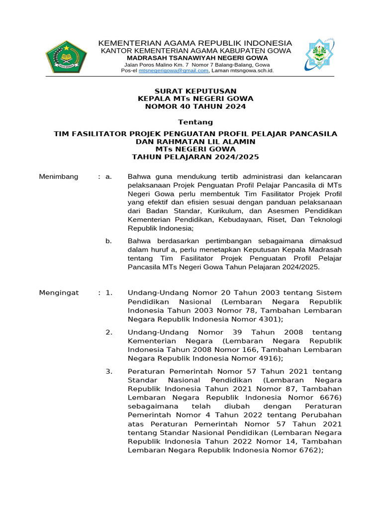SK Tim Fasilitator Projek | PDF