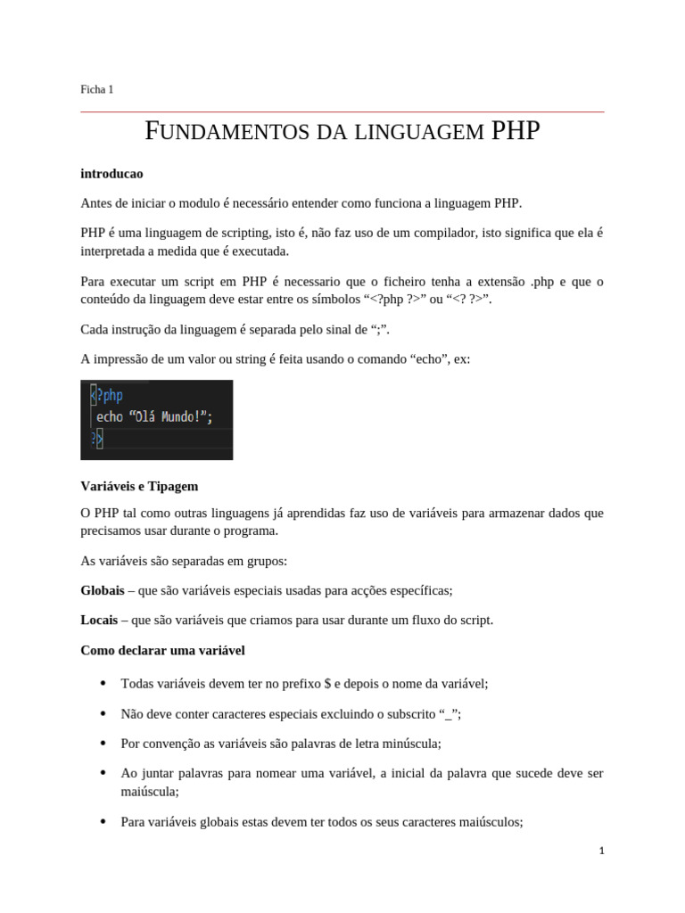 Ficha 1 PHP | PDF