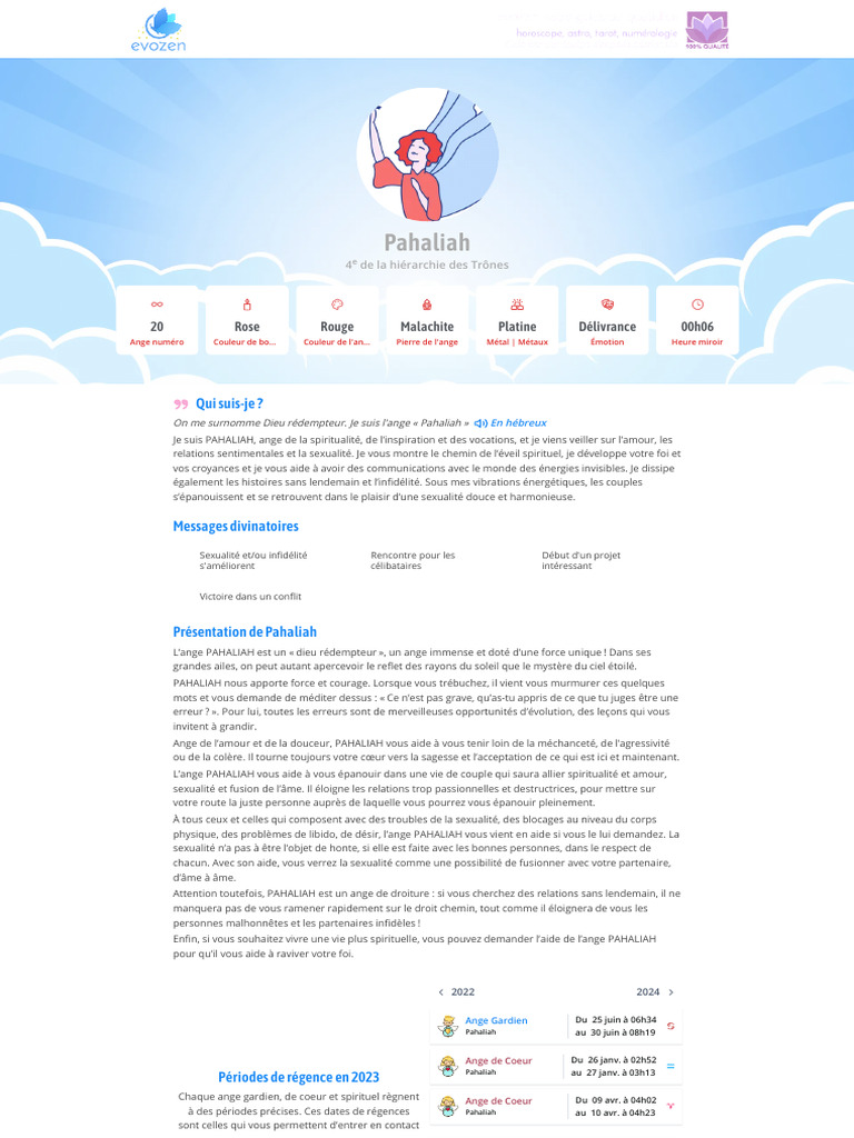 20 - L'ange Gardien Pahaliah Et Ses Pouvoirs - Evozen | PDF