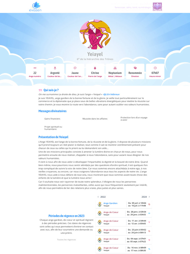 22 - L'ange Gardien Yeiayel Et Ses Pouvoirs - Evozen | PDF