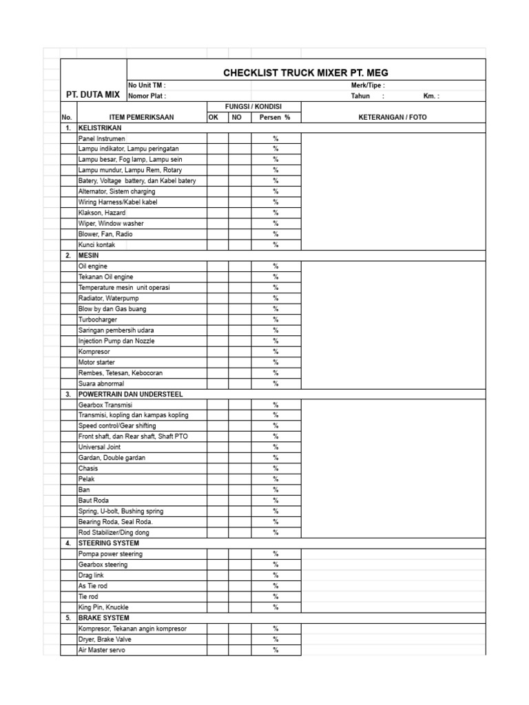 CHECKLIST TRUCK MIXER-1 | PDF