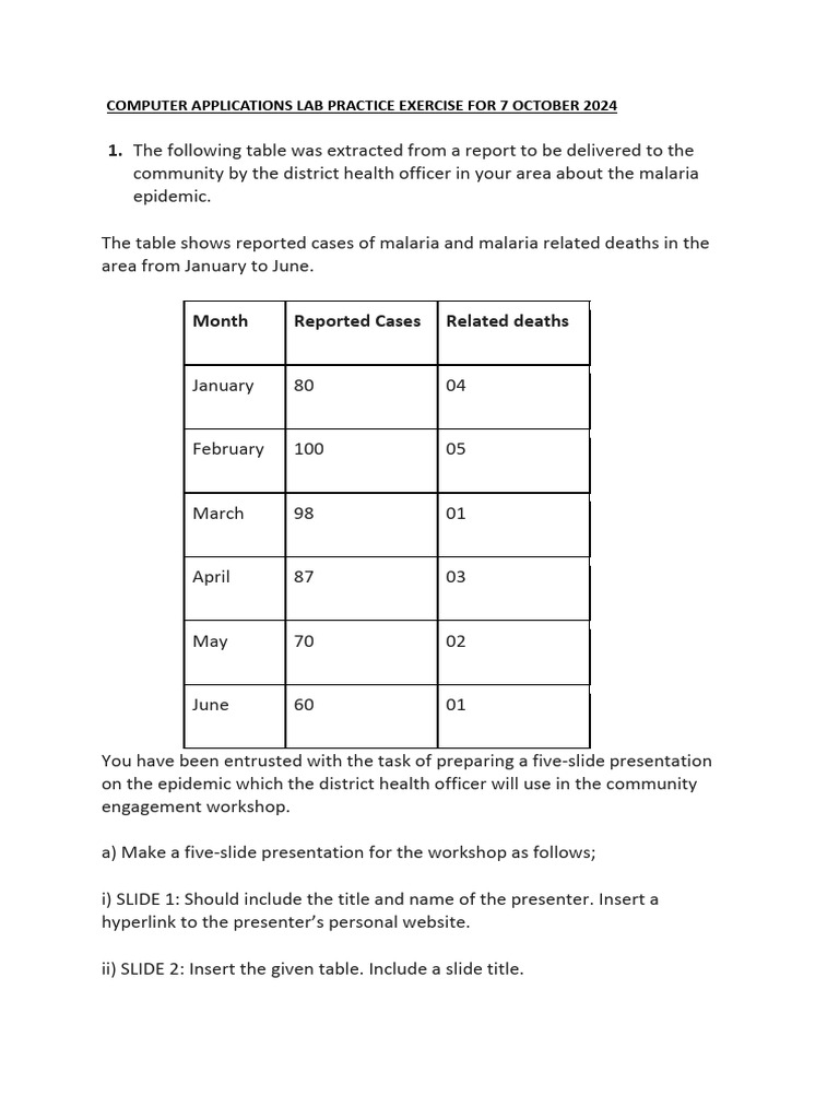 Computer Applications Lab Practice Exercise For 7 October 2024 | PDF