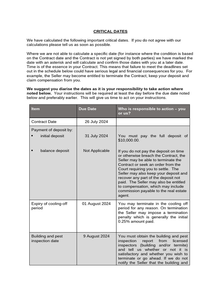 Critical Dates Template | PDF
