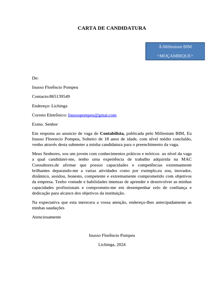 Carta de Candidatura Nova Inusso | PDF