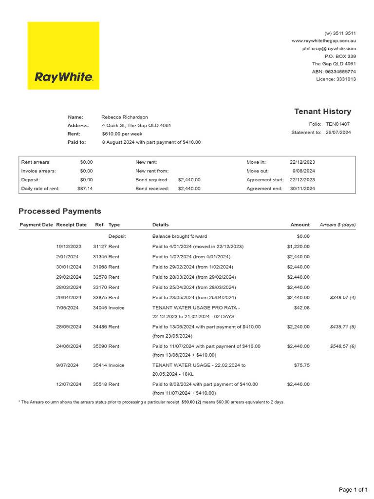 Tenant History | PDF