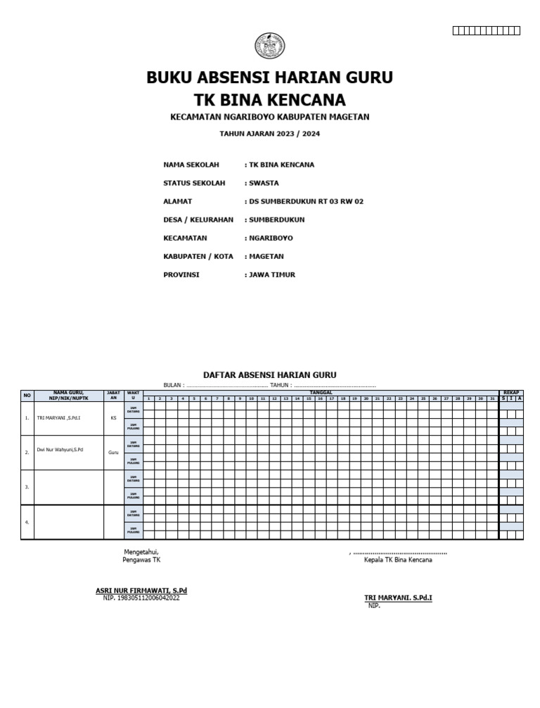 Buku Absensi Guru 1 | PDF