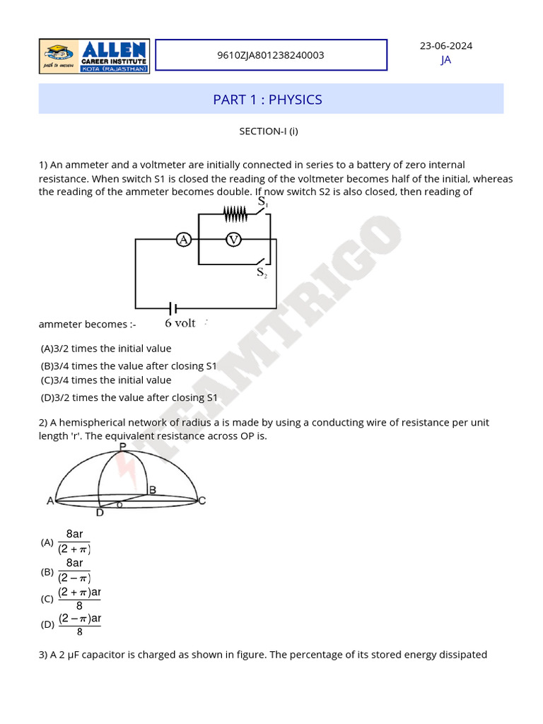(?ɾιGO ️) MINOR TEST-3 JEE ADVANCED 23 JUNE PDF | PDF
