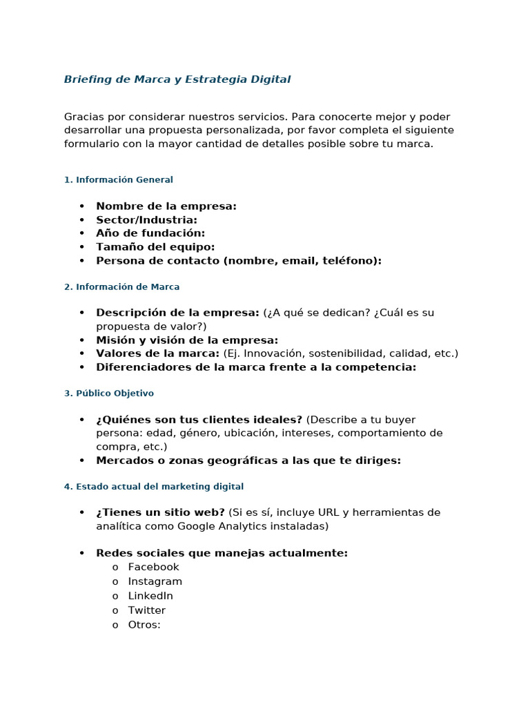 Briefing de Marca y Estrategia Digital | PDF