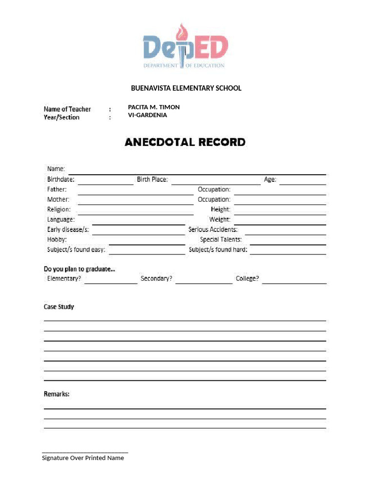 Anecdotal Record | PDF