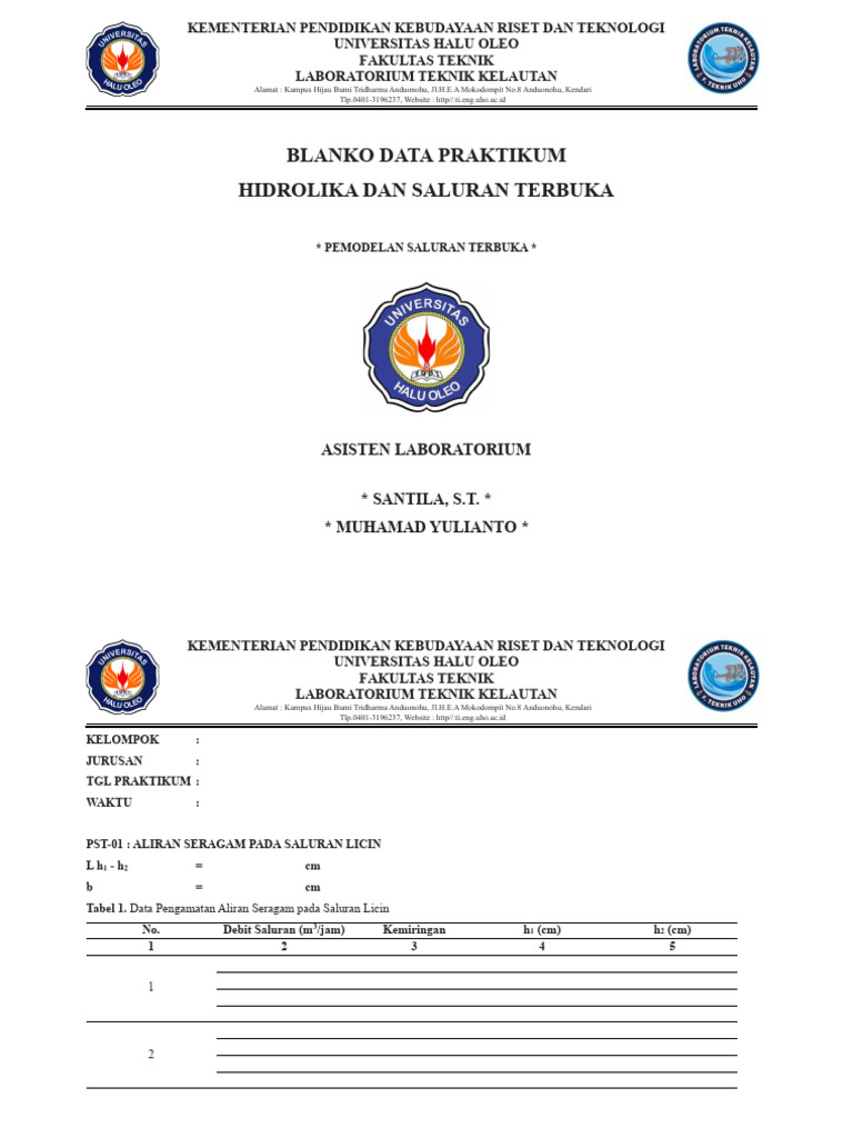 Blanko Data Percobaan Pemodelan Saluran Terbuka | PDF