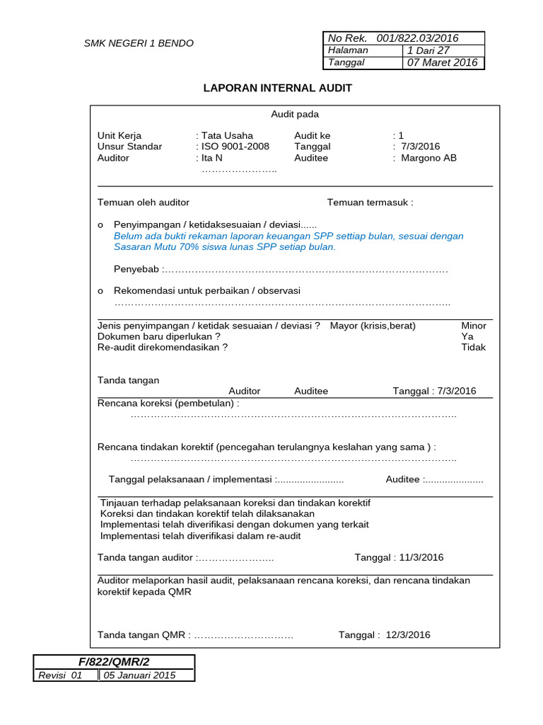 F.822.QMR.2Lap - Internal Audit | PDF
