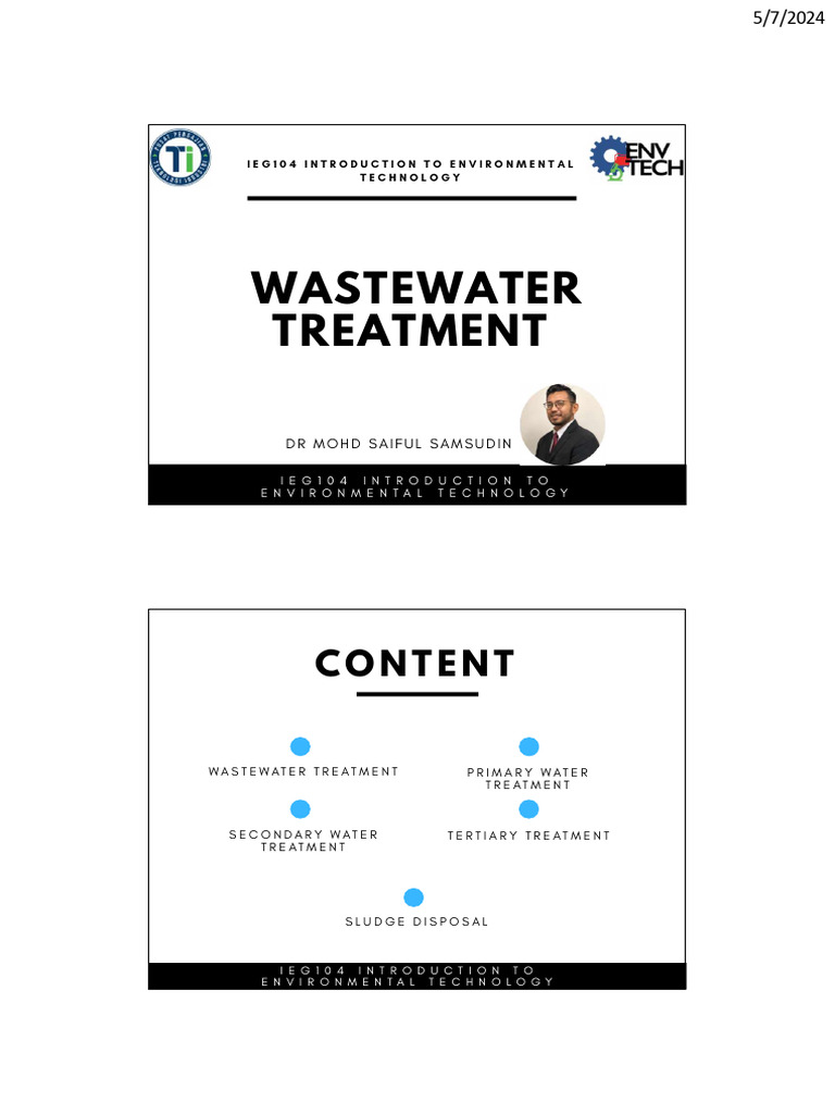 Lecture Notes IEG104 Wastewater Treatment | PDF