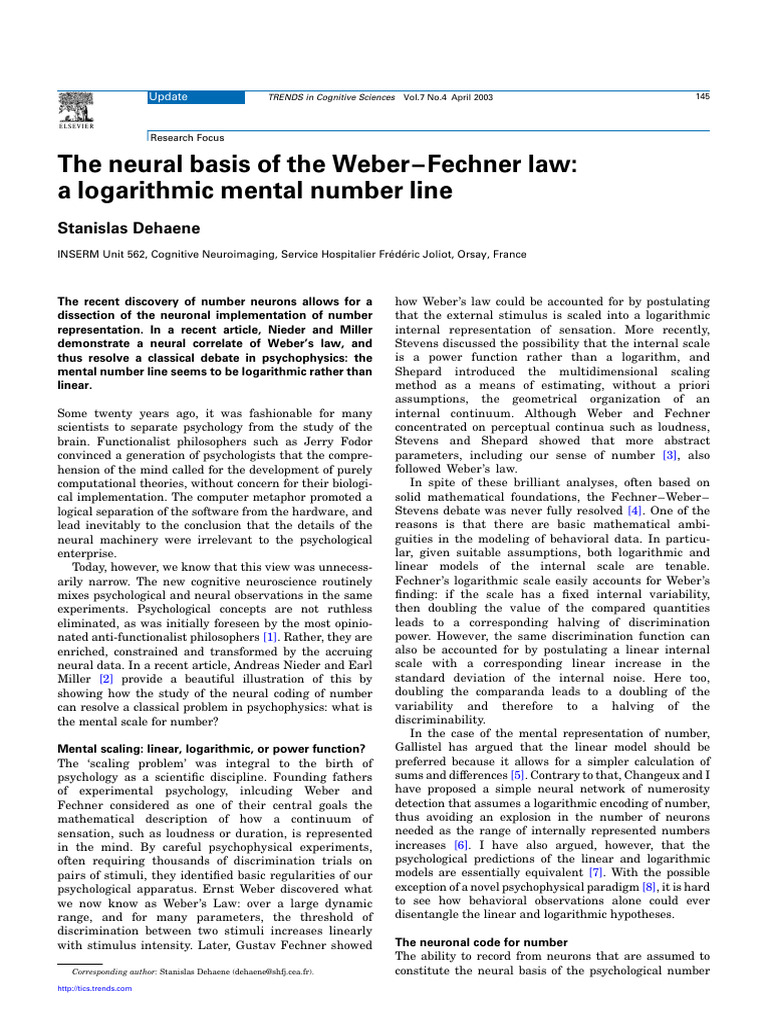 The Neural Basis of The Weber-Fechner Law | PDF