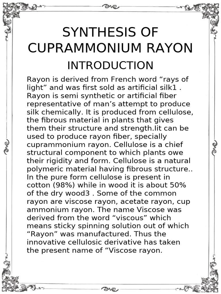 Investigatory Project On Synthesis of Cuprammonium Rayon | PDF | Rayon ...