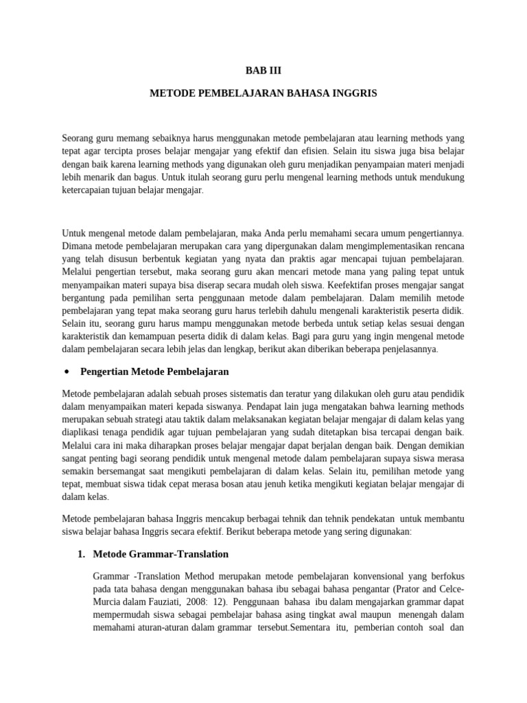 Bab Iii Metode Pembelajaran Bahasa Inggris (Fix) | PDF