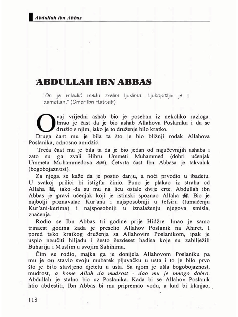 Iz Zivota Ashaba Abdullah Ibn Abbas | PDF