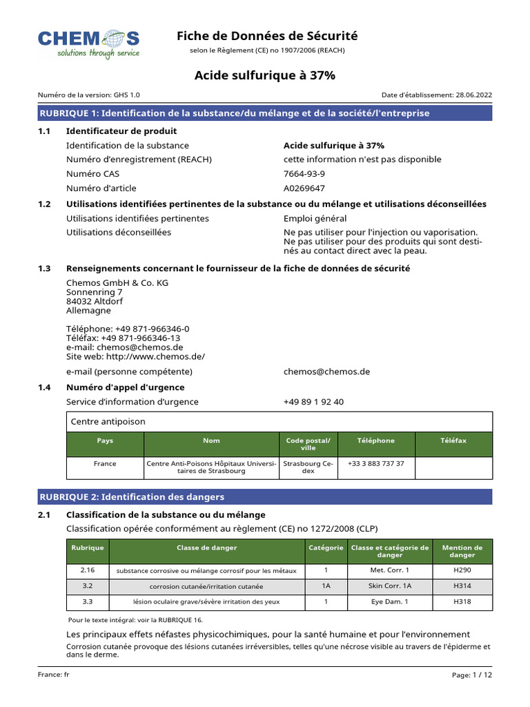 Fds acide sulfurique 7664-93-9-A0269647-FR-fr | PDF